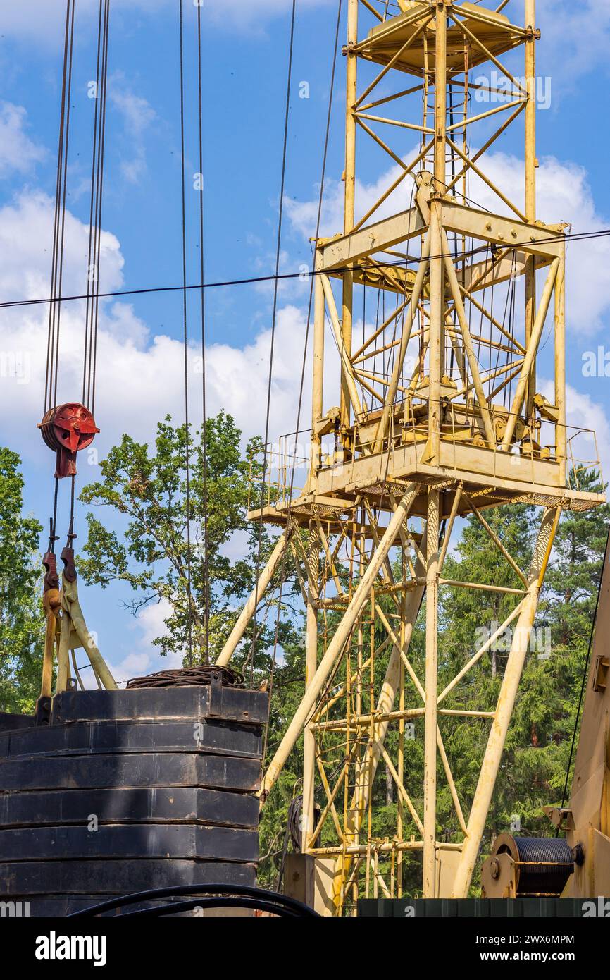 Construction site crane, building construction, vertical view Stock ...
