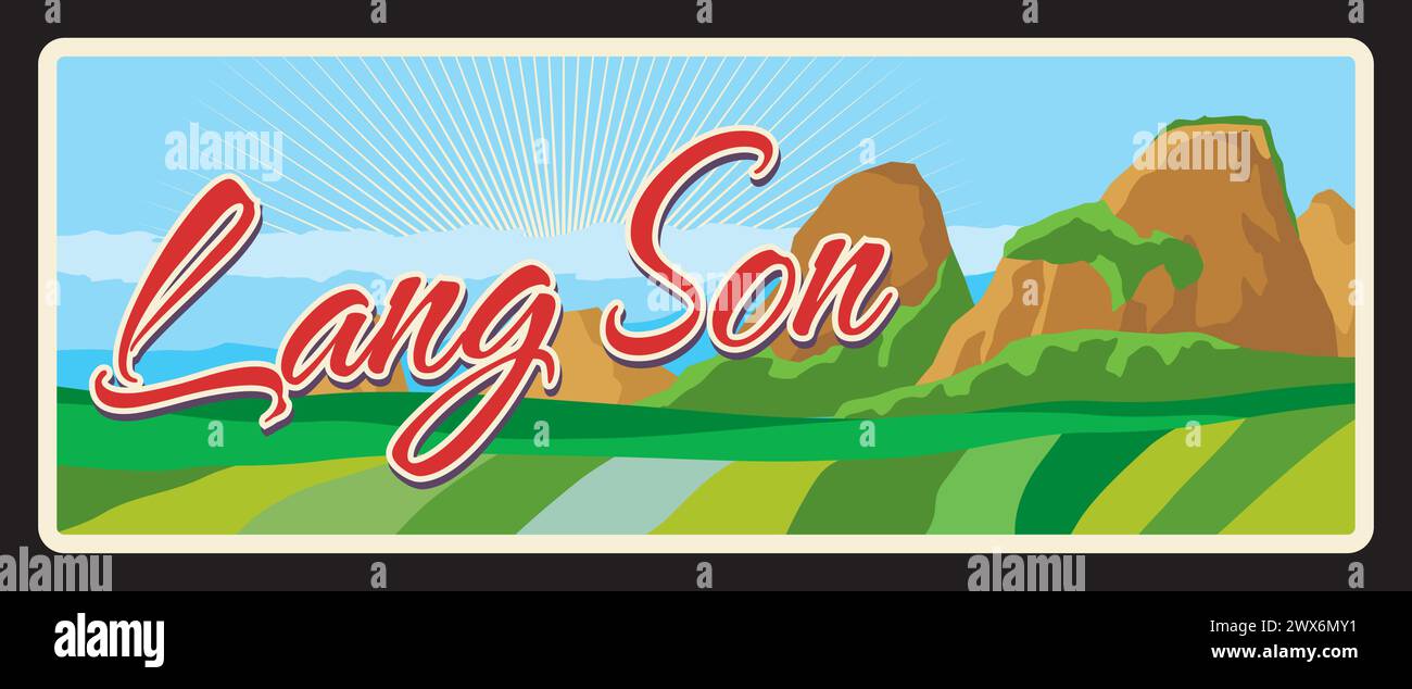 Lang Son city in Vietnam, Vietnamese town with nature lanscape. Vector ...