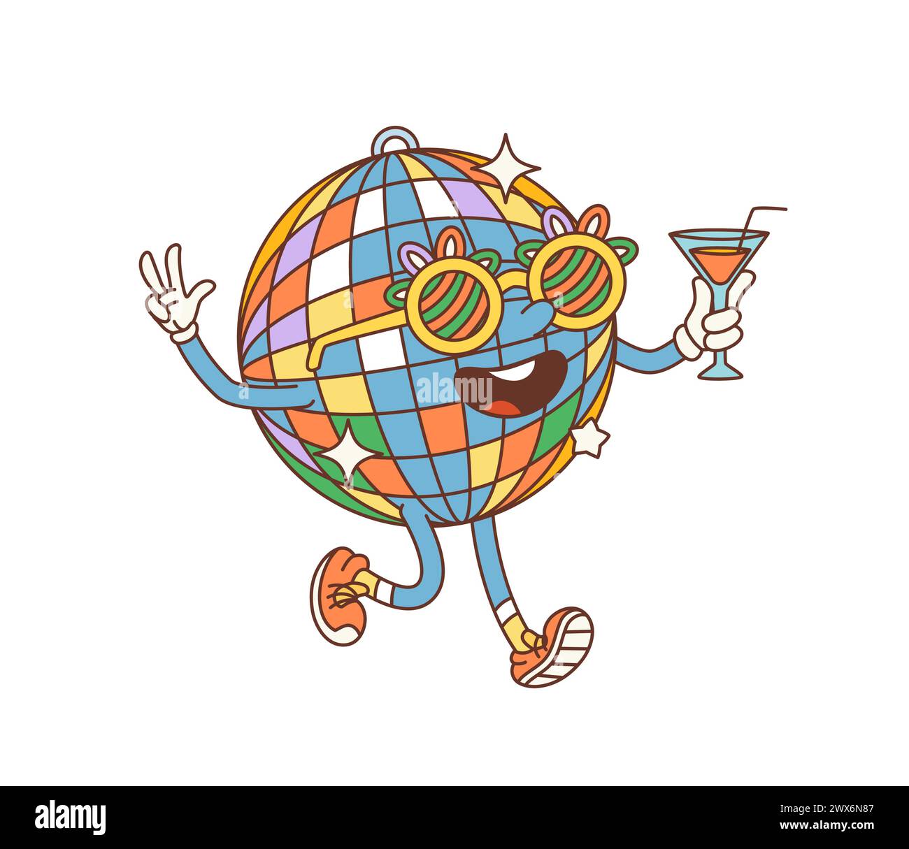 Retro cartoon groovy party disco ball character. Isolated vector ...