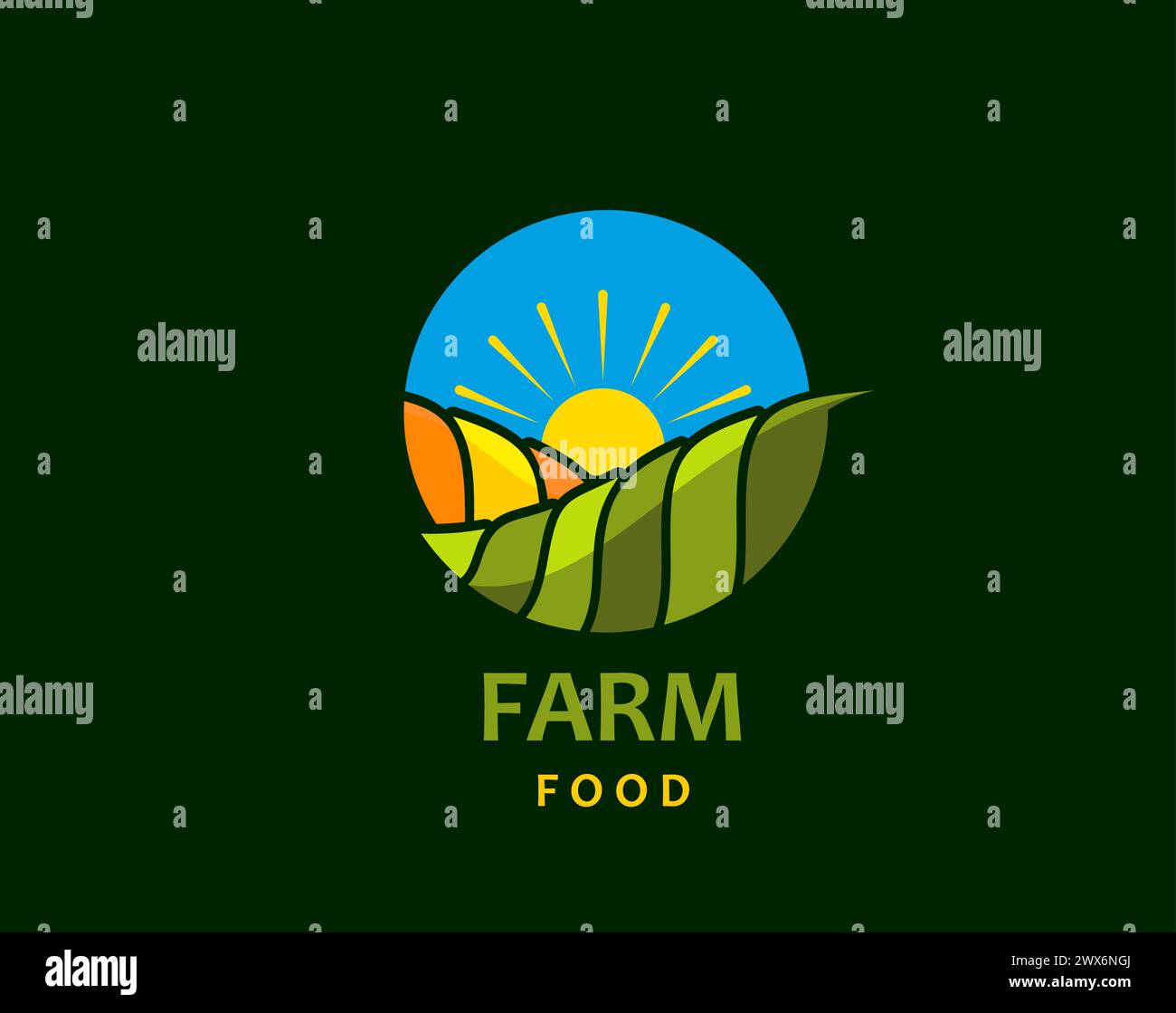 Agriculture rural farm field icon with landscape for organic food ...