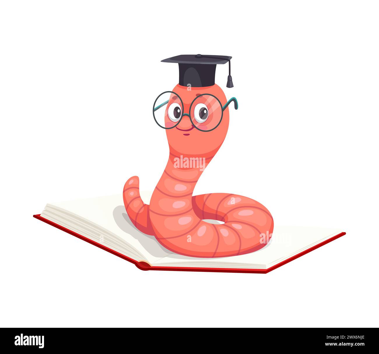 Cartoon bookworm character in student cap. Isolated vector funny ...