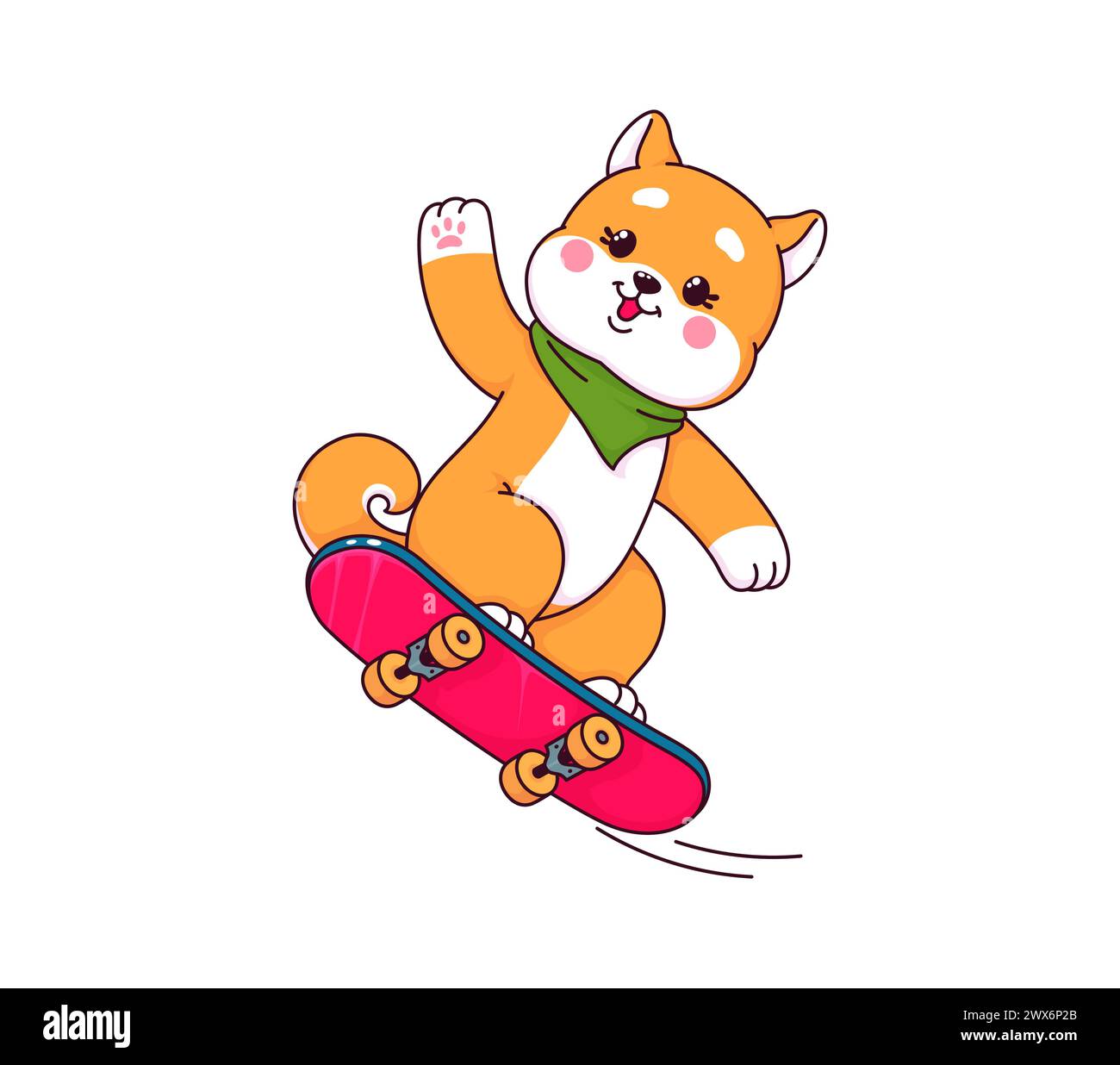 Japanese kawaii shiba inu character skating on skateboard. Isolated ...