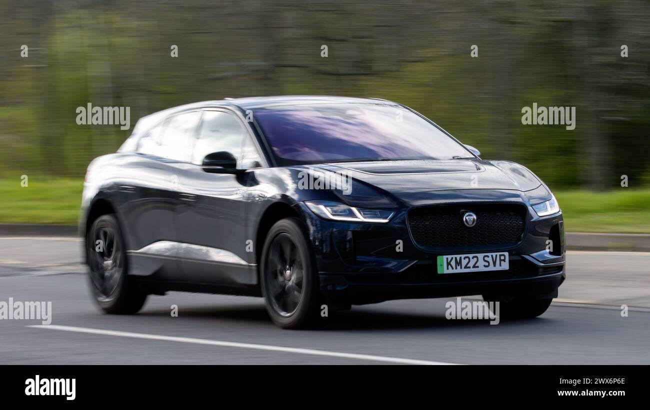 Milton Keynes,UK-Mar 28th 2024: 2022 Jaguar I-Pace electric car driving ...