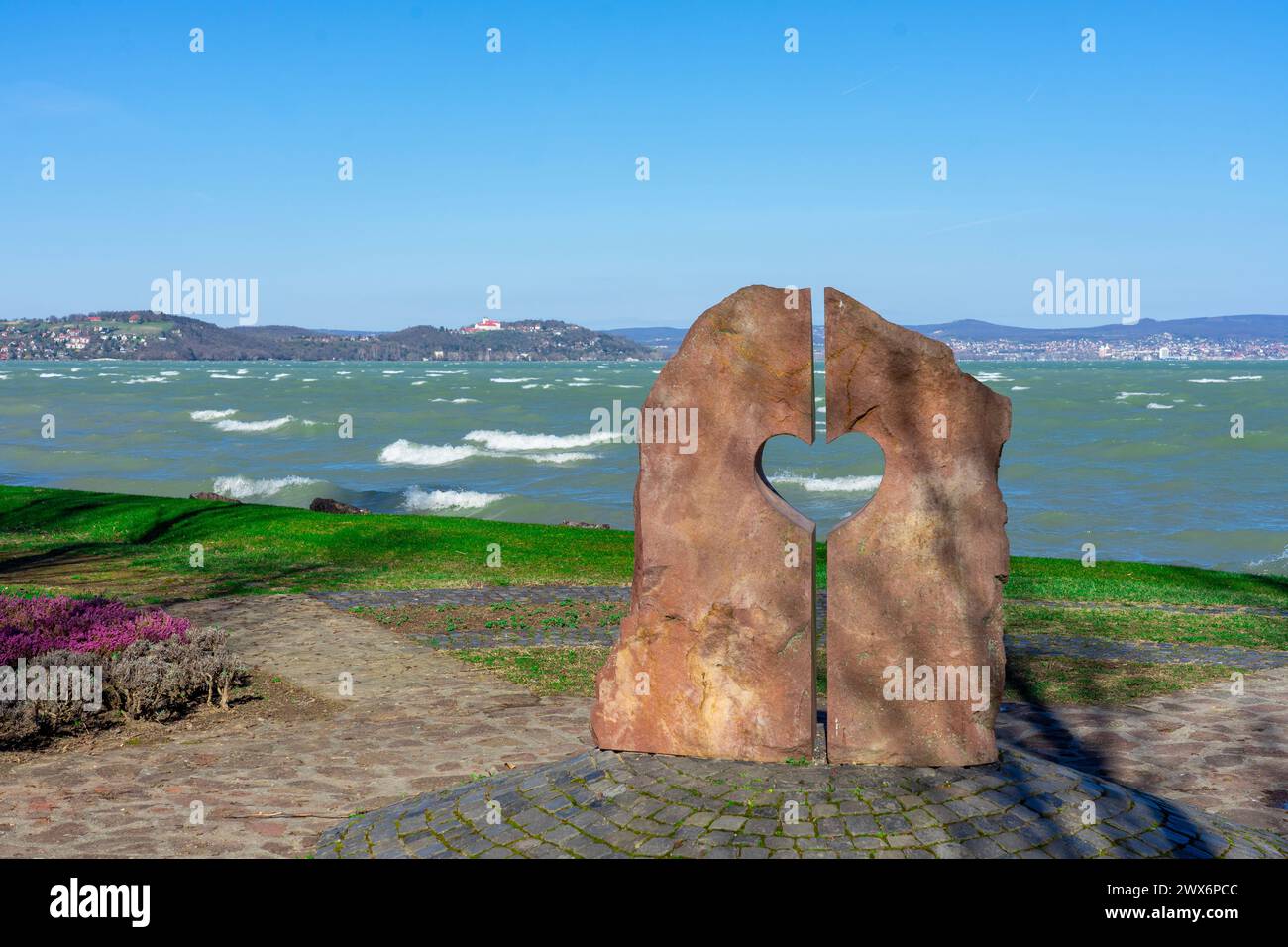 Heart of Balaton statue on Zamardi beach at Lake Balaton Hungary Stock ...