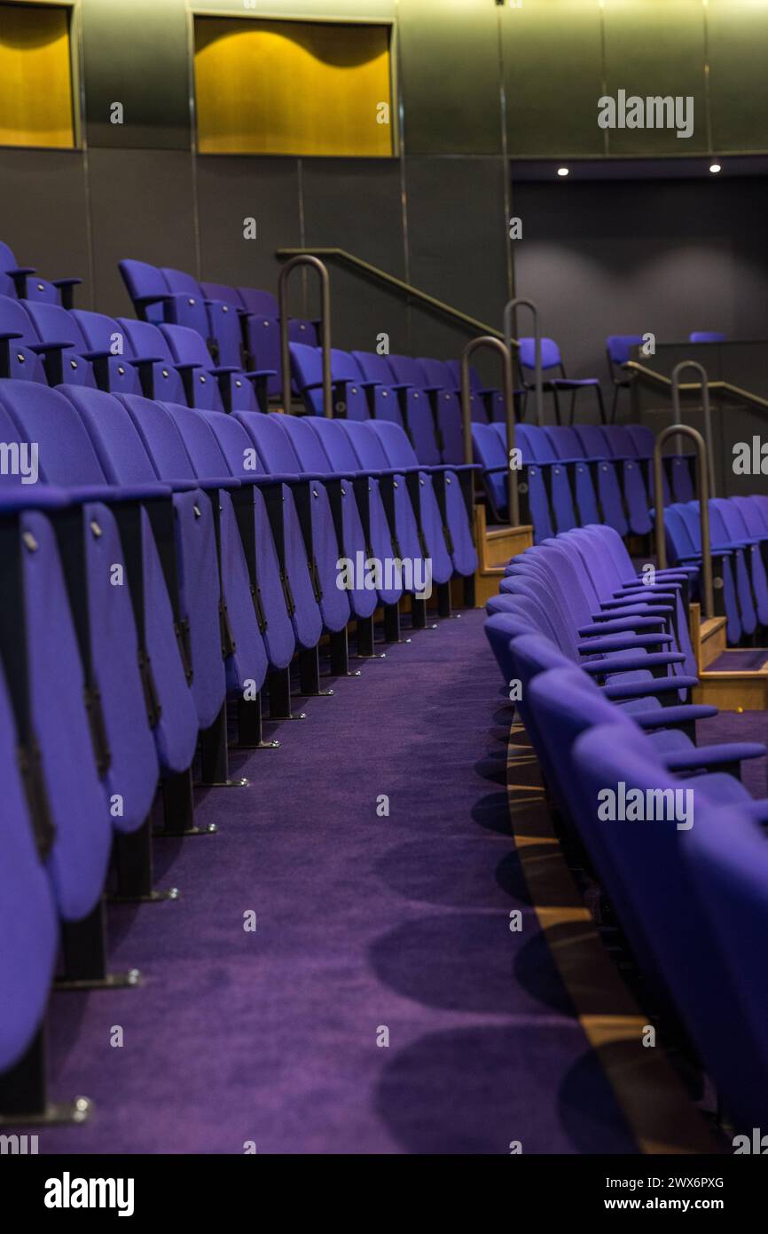 A low down portrait view looking across the curved seating at The ...