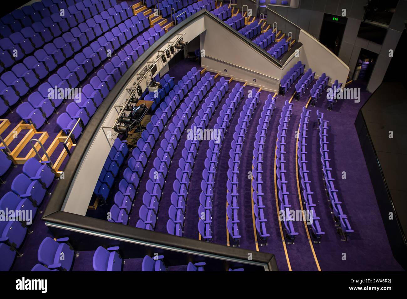 A view of The Brindley Theatre, Runcorn, UK from the stage rigging ...
