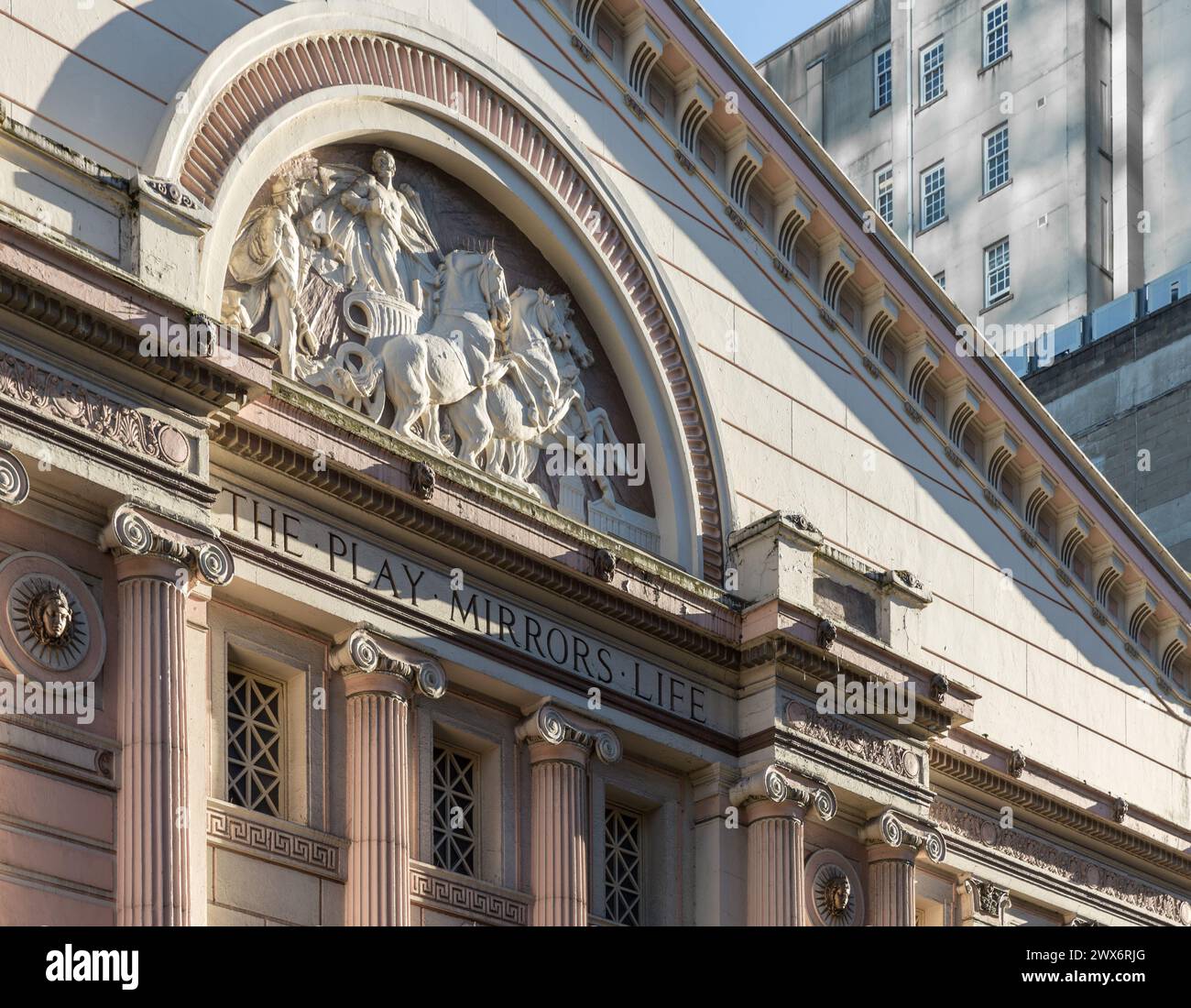The high level ornate stonework at the Manchester Opera House Stock ...