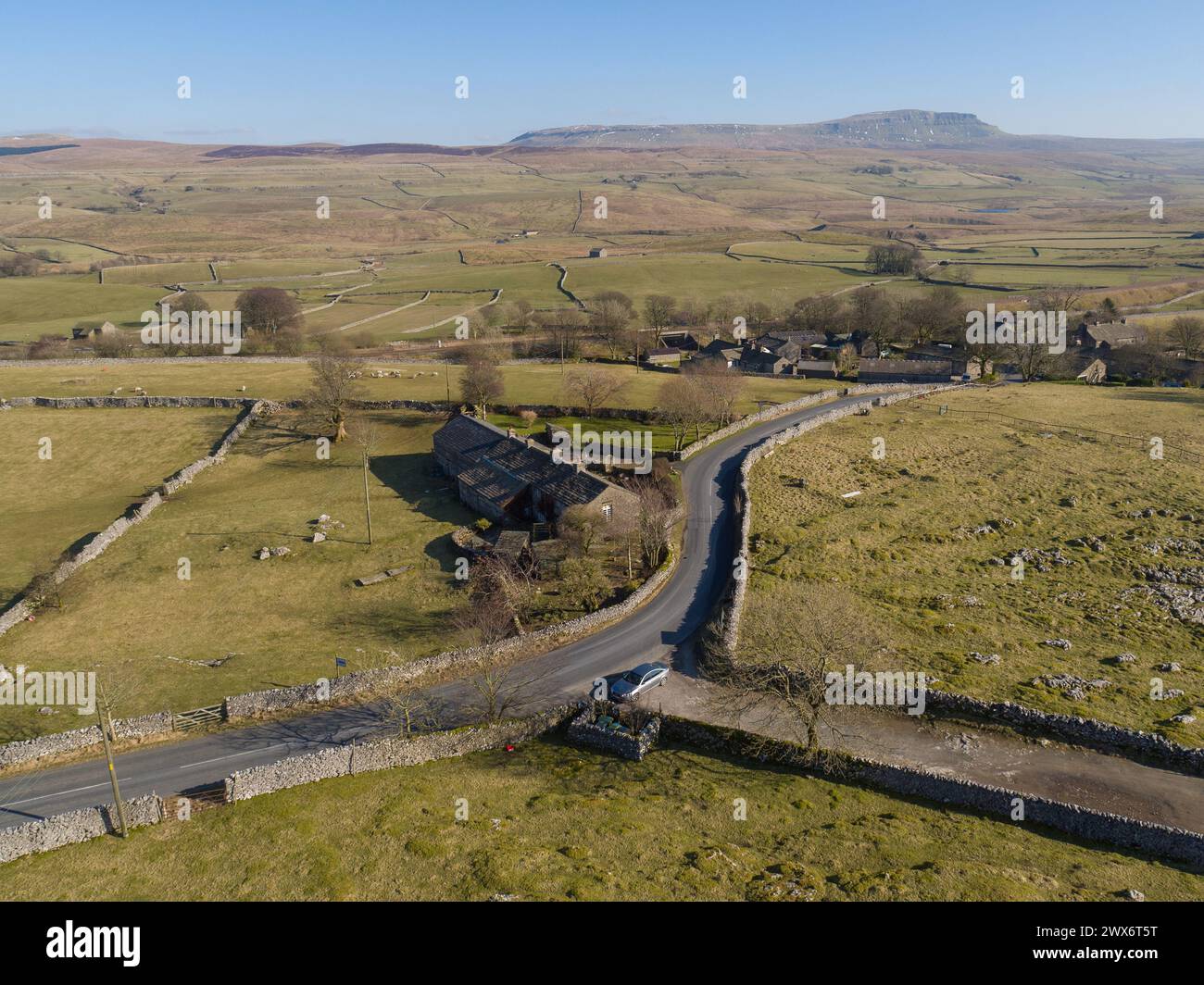 Aerial image of Pen-y-ghent mountain & the North Yorkshire countryside ...