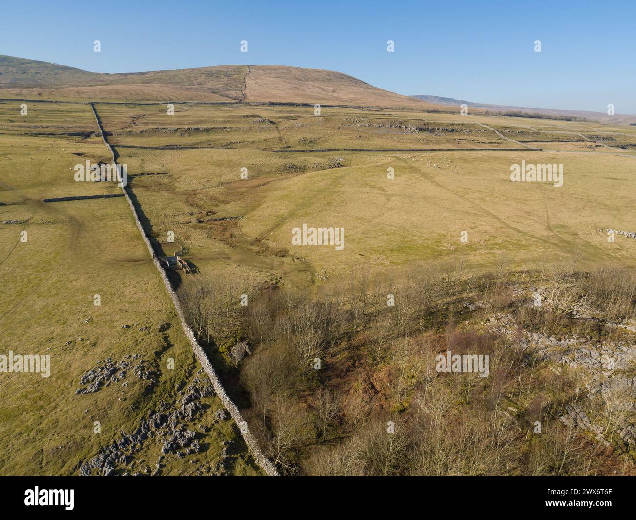 Aerial image of the Yorkshire countryside with a limestone pavement ...