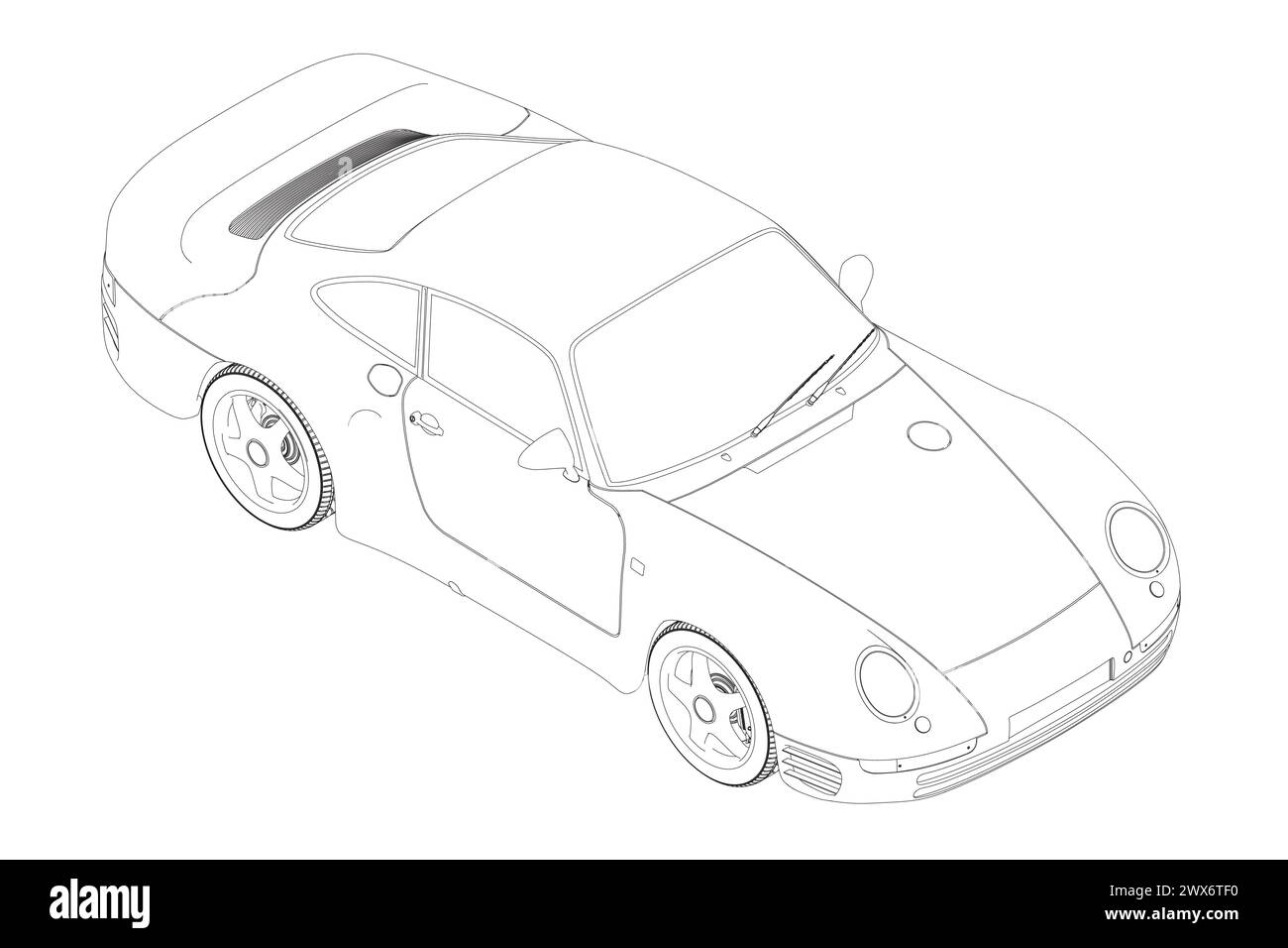 Outline of a sports car made of black lines isolated on a white ...