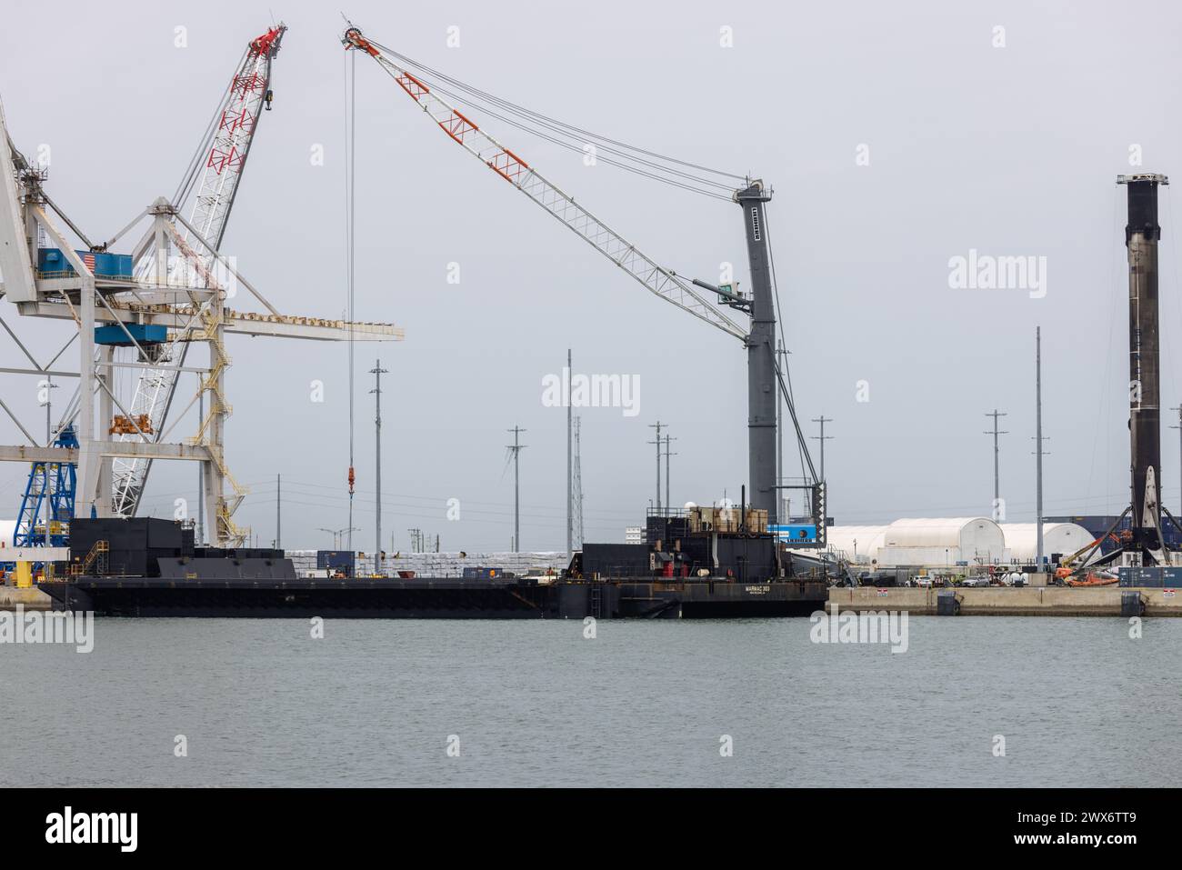 Port Canaveral, USA. 27th Mar, 2024. Falcon 9 first stage booster off ...