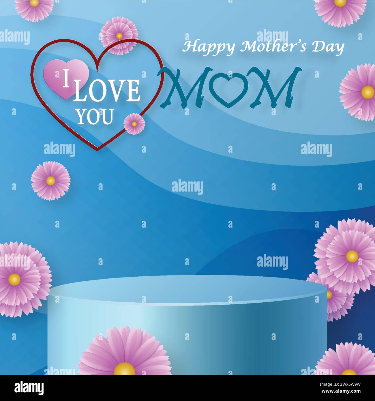 Mother day podium round stage with hearts and lovely objects on color ...