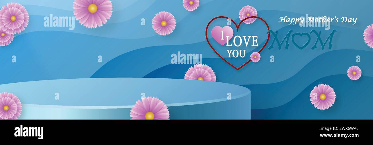 Mother day podium round stage with hearts and lovely objects on color ...