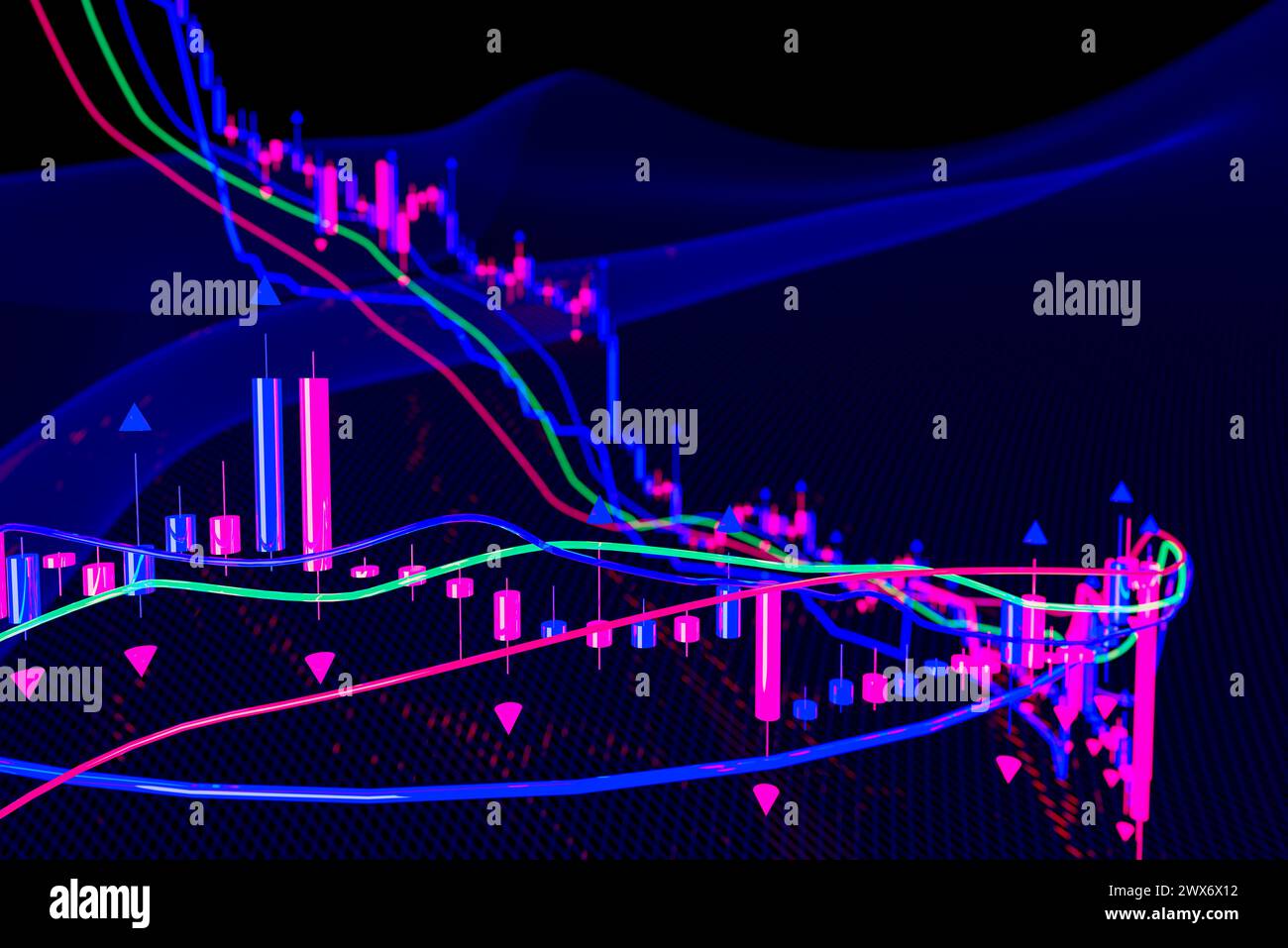 3d candlestick financial chart with indicators Stock Photo - Alamy
