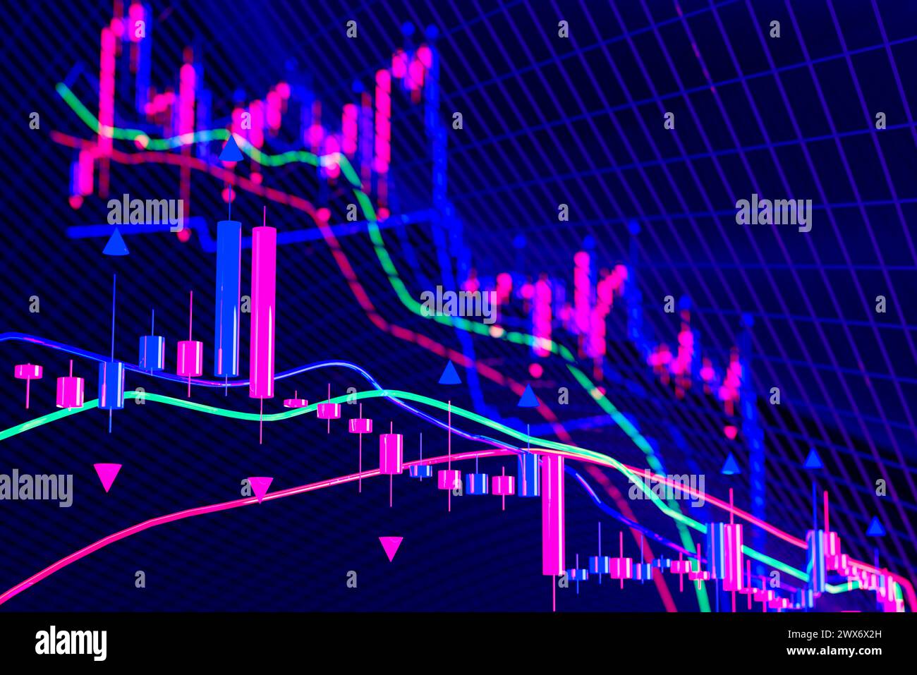 3d candlestick financial chart with indicators Stock Photo - Alamy
