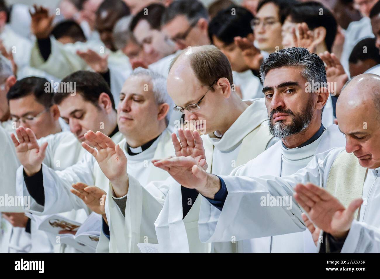 Vatican City, Vatican. 28th Mar, 2024. Priests attend the Holy Chrism ...