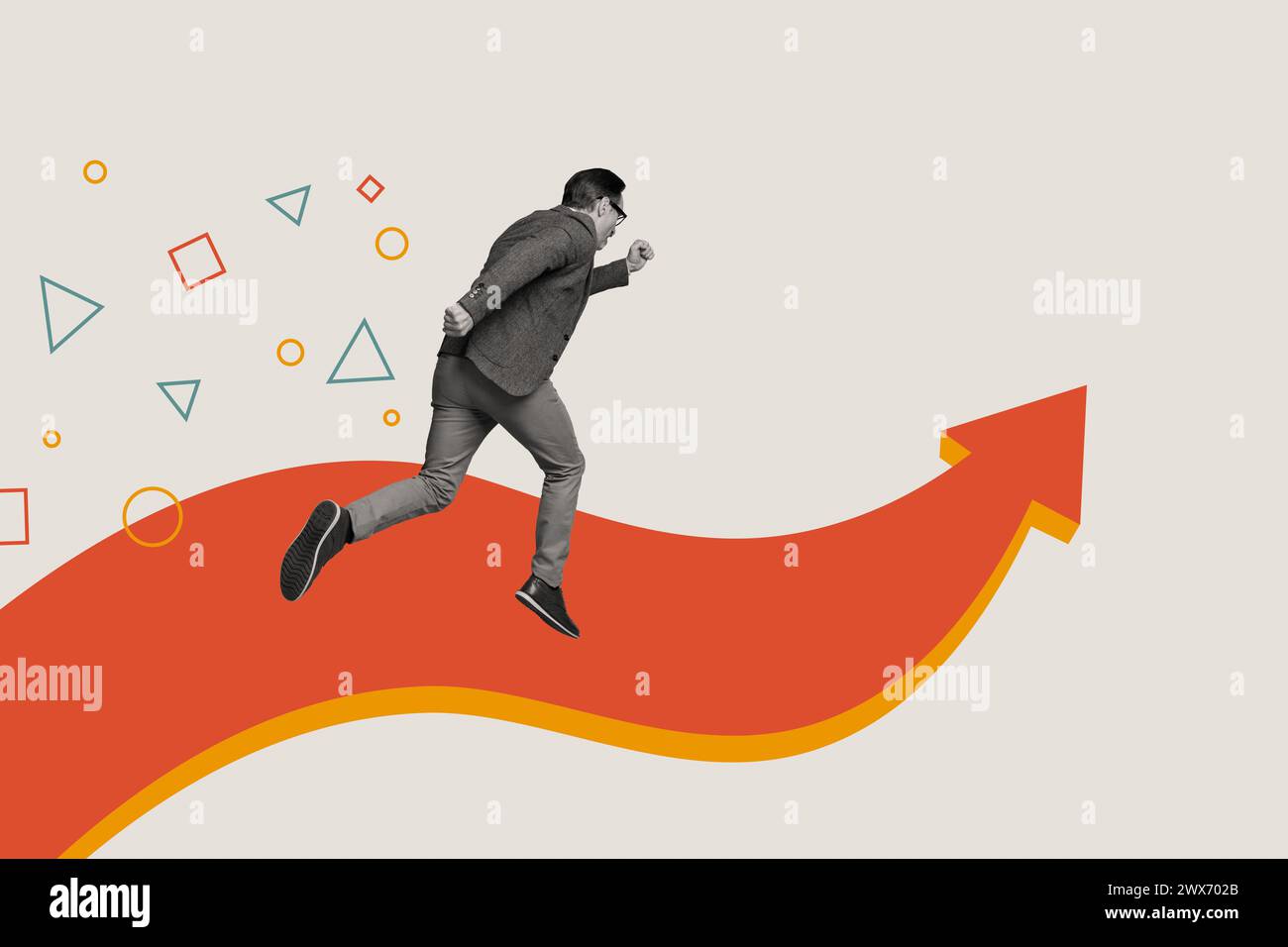 Creative collage running businessman arrow way road destination ...