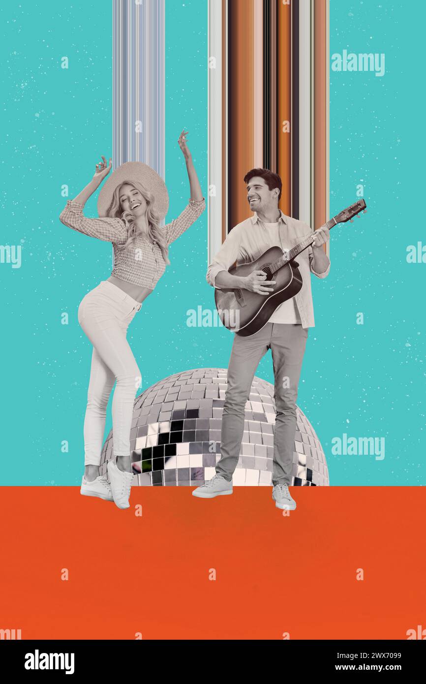 Trend artwork sketch composite 3D photo collage of young couple man ...