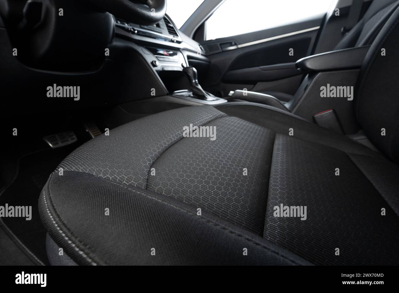 Clean cloth driver seat close up view on interior background Stock ...