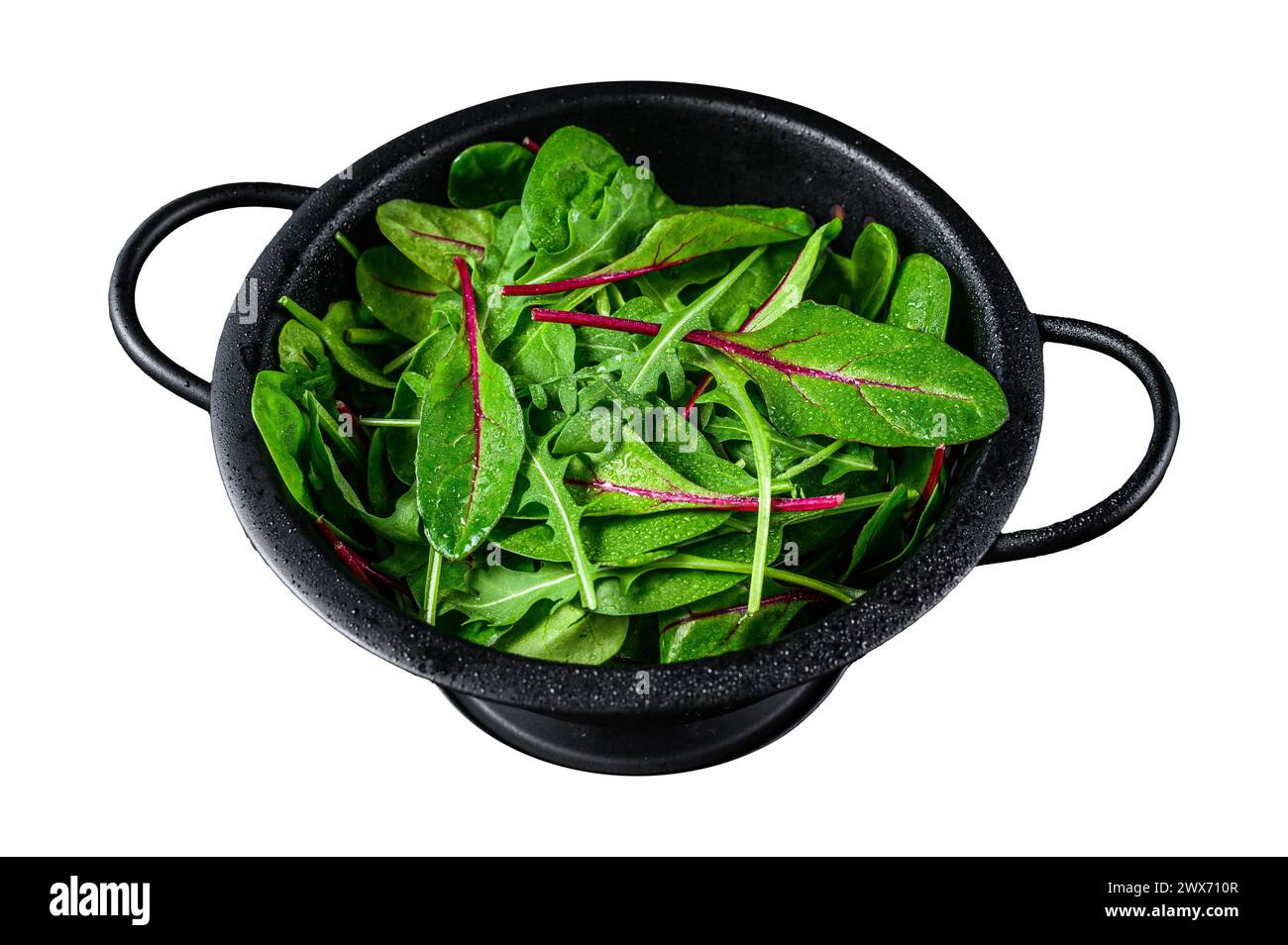 Fresh raw mixed greens, spinach, swiss chard and arugula. Isolated on ...