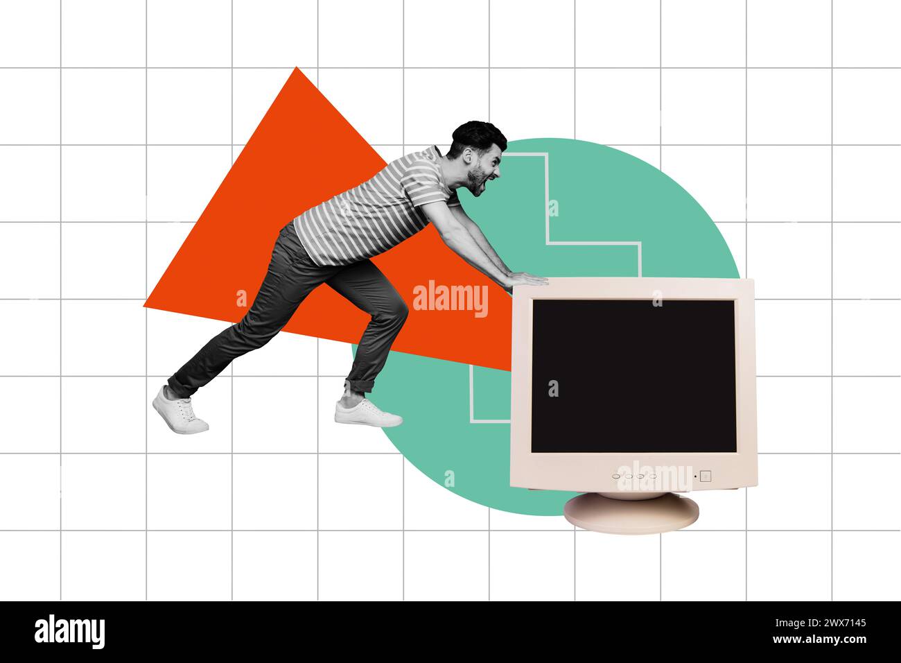 Sketch image composite artwork 3D photo collage of young hardworking ...