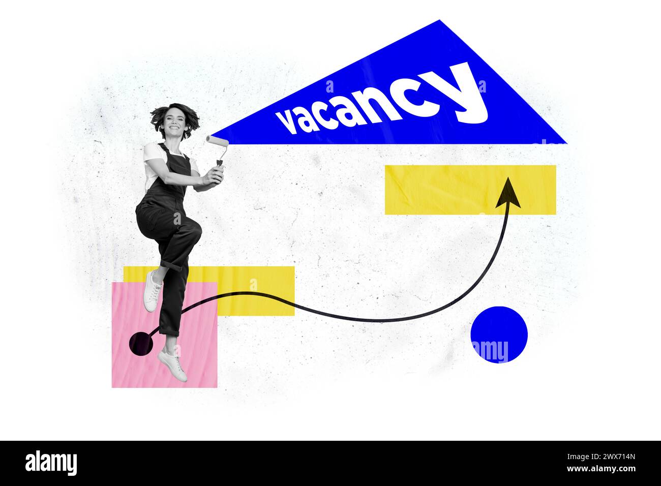 Composite graphics collage image of happy young girl jump get hired job ...