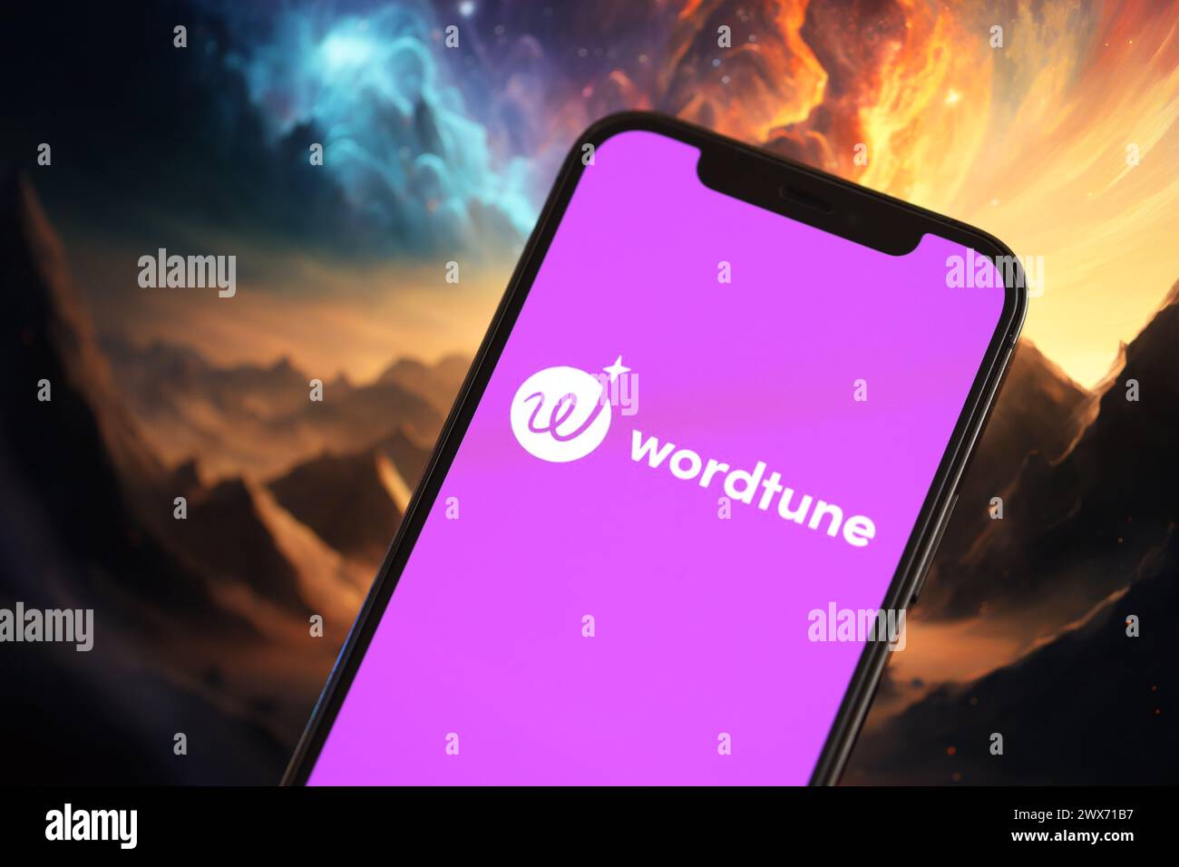 KYIV, UKRAINE - MARCH 17, 2024 Wordtune logo on iPhone display screen ...