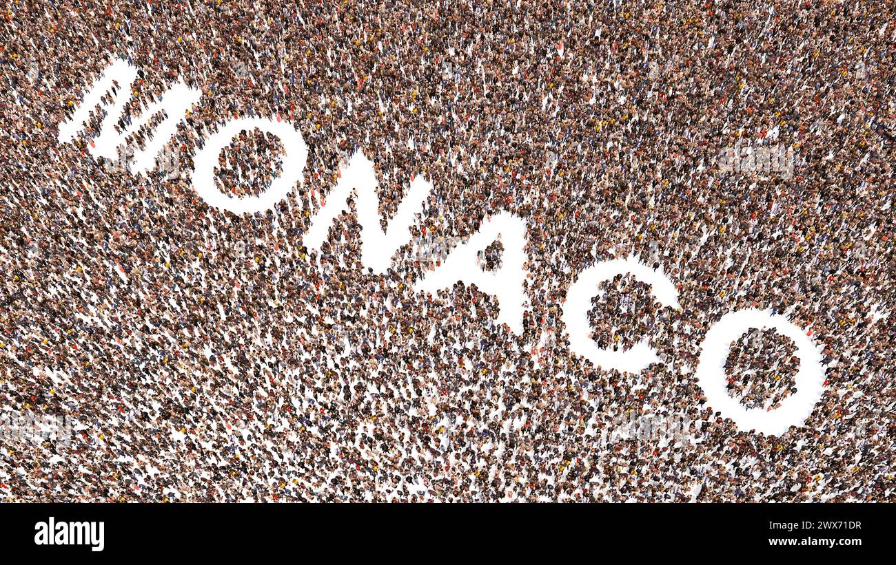 Concept conceptual large community of people forming the word MONACO ...