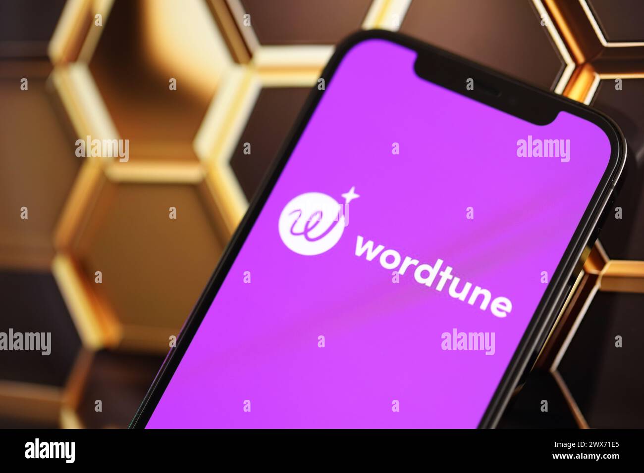 KYIV, UKRAINE - MARCH 17, 2024 Wordtune logo on iPhone display screen ...