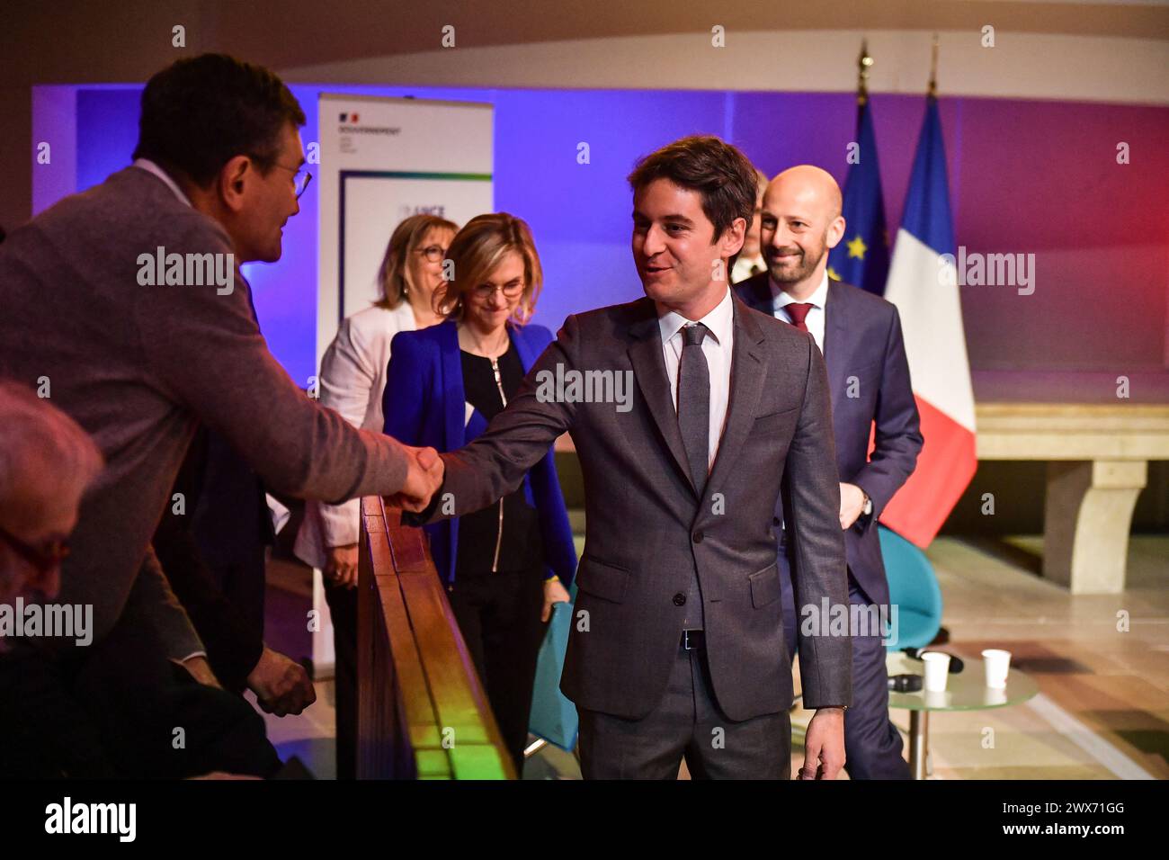 French Prime Minister Gabriel Attal arrives for a meeting of ...
