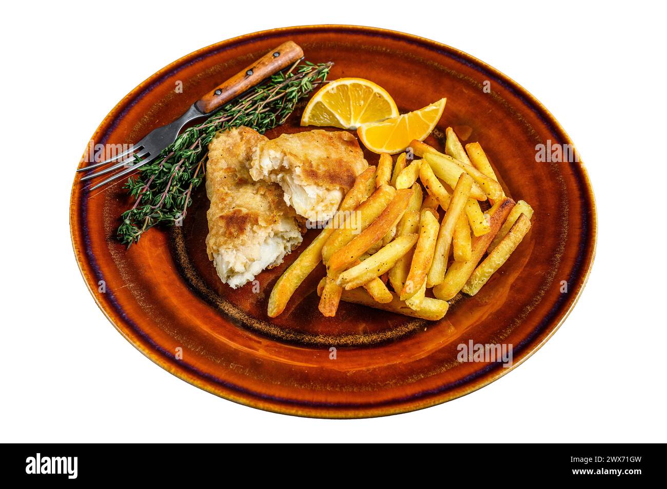 Fish and Chips british fast food with french fries and tartar sauce on ...