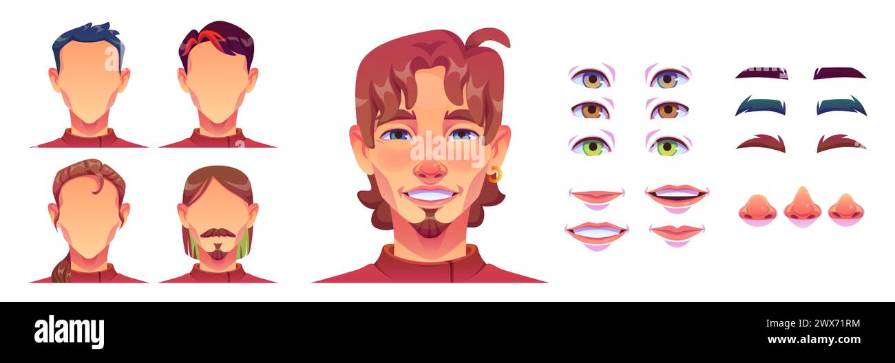 Man character face avatar construction cartoon vector set. Male person ...