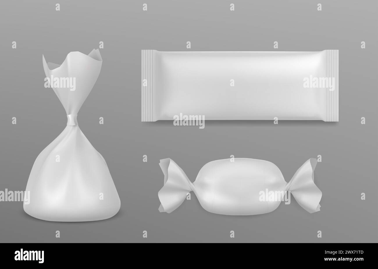 Chocolate candy wrapper mockup. 3d blank white package. Sweet pack and ...