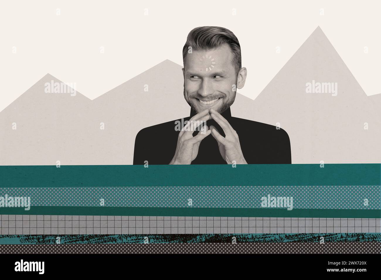 Creative collage picture young happy smiling man loading setting ...