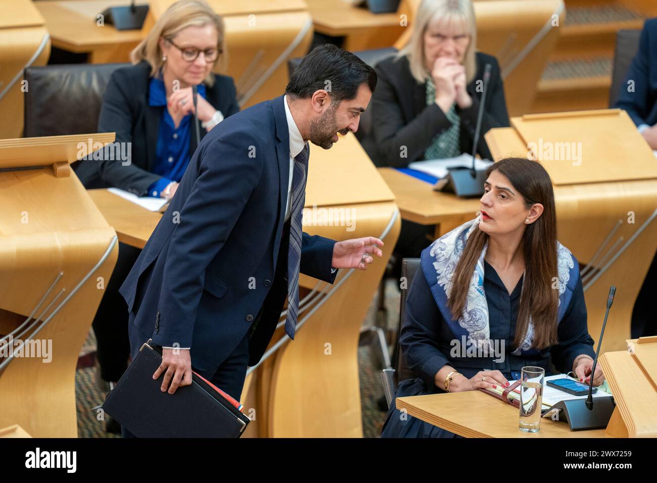 Scotland's First Minister Humza Yousaf speaks with Scottish ...