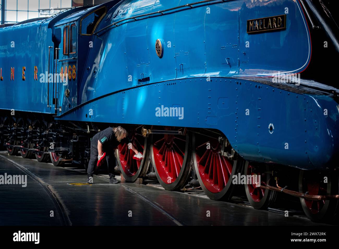 National Railway Museum, York. March 2024 Dusting the Nallard. LNER Class A4 4468 Mallard is a 4 ...