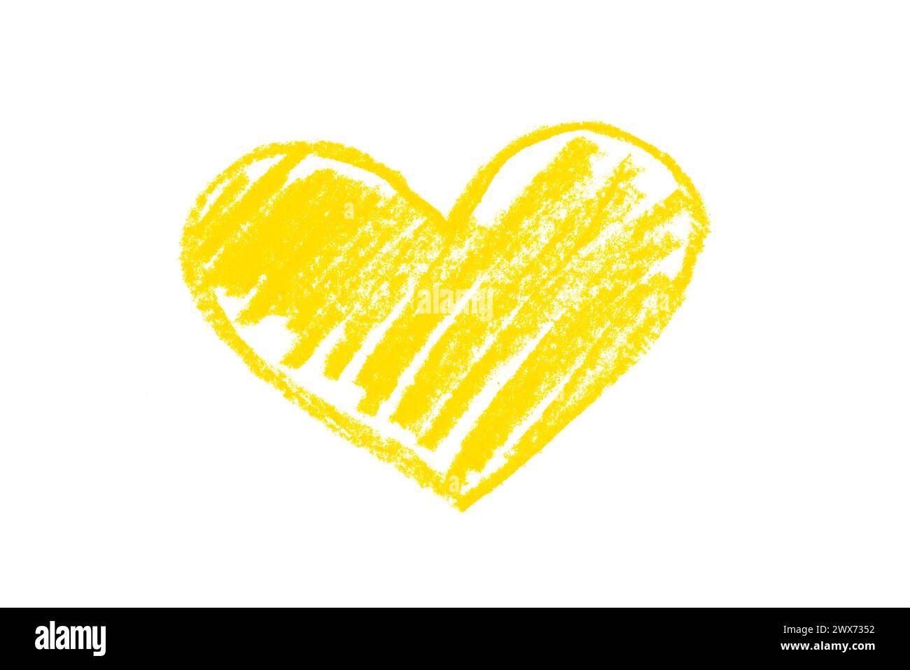 A photo of a yellow heart drawn in pencil isolated on white background ...