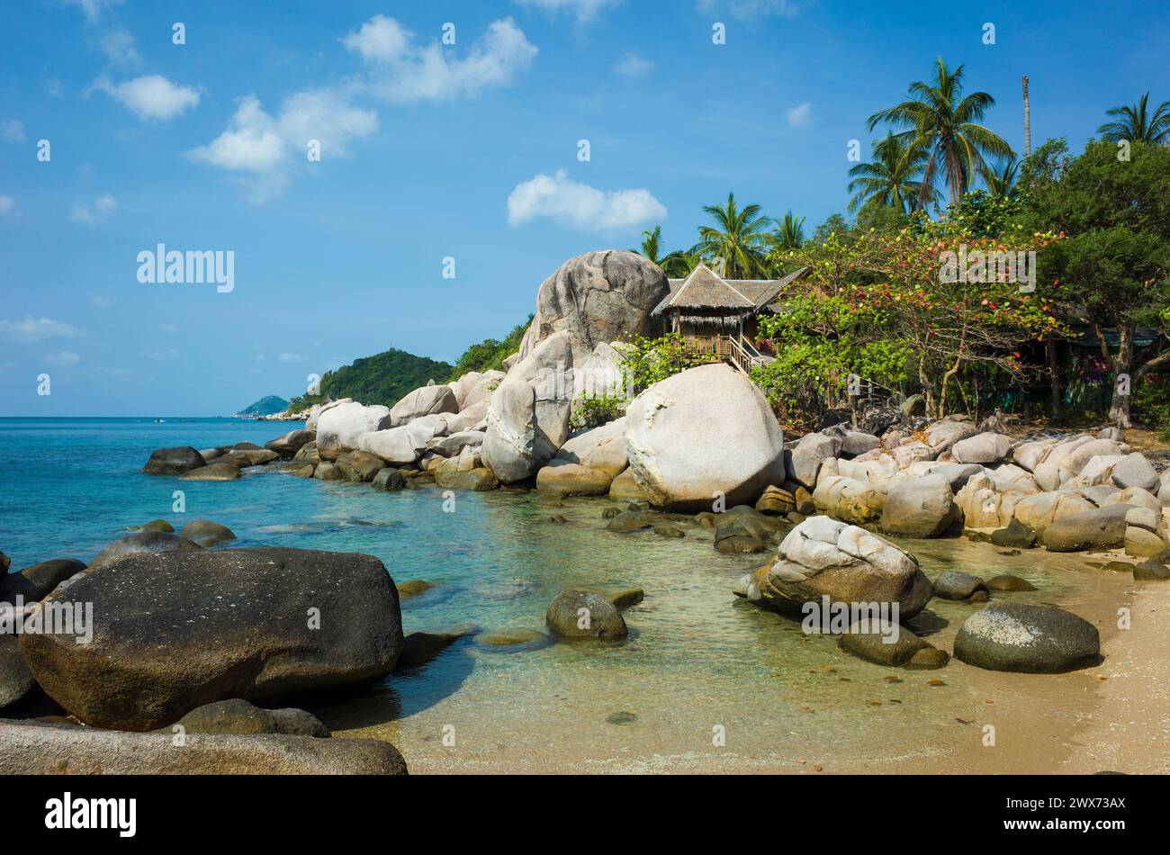 Tropical island paradise, Small bay among rocks with turquoise clear ...