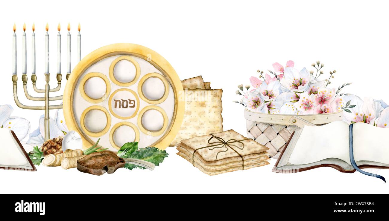 Passover horizontal seamless border with holiday symbol and spring ...