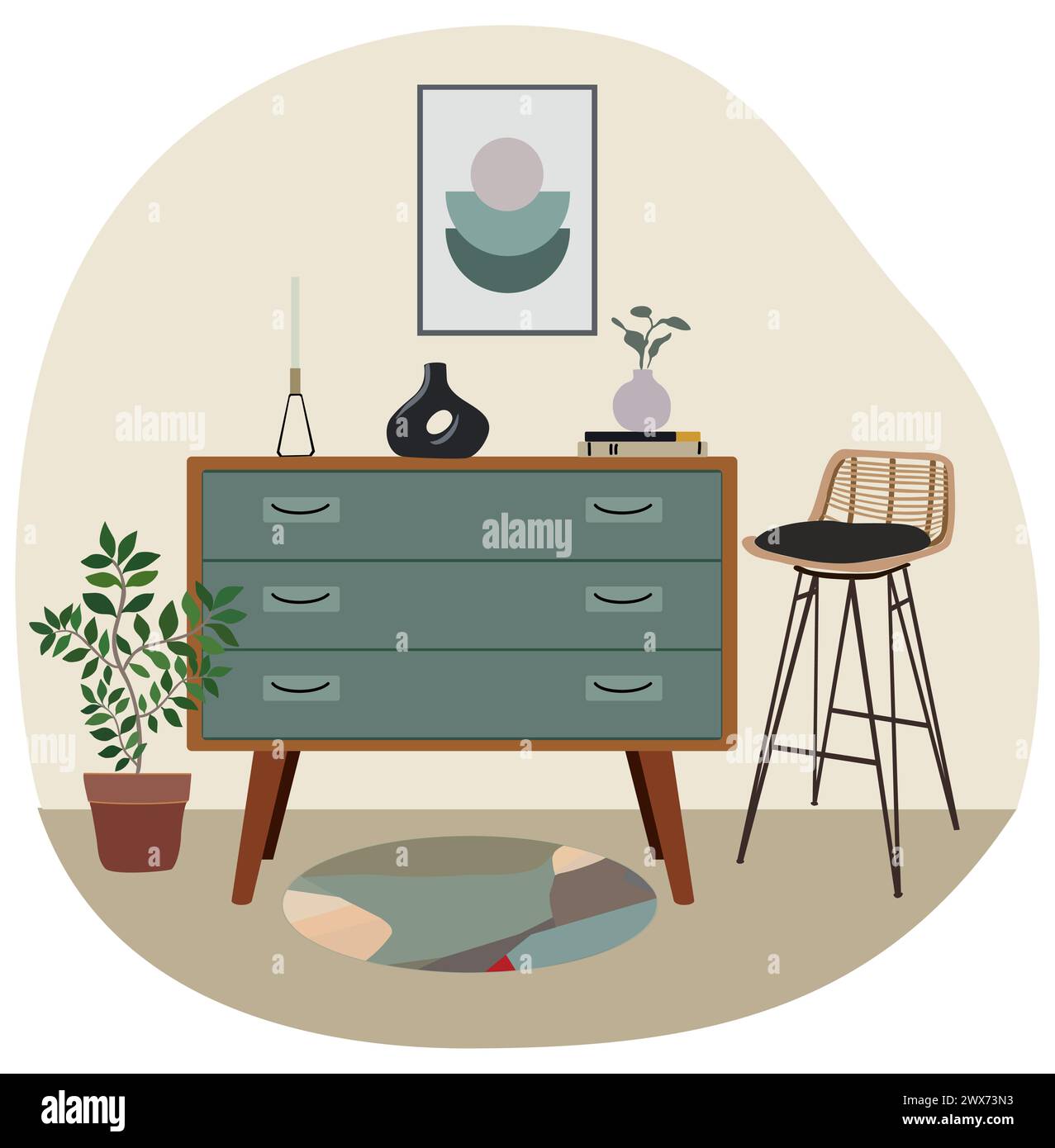 Mid century modern bedroom Cut Out Stock Images & Pictures - Alamy