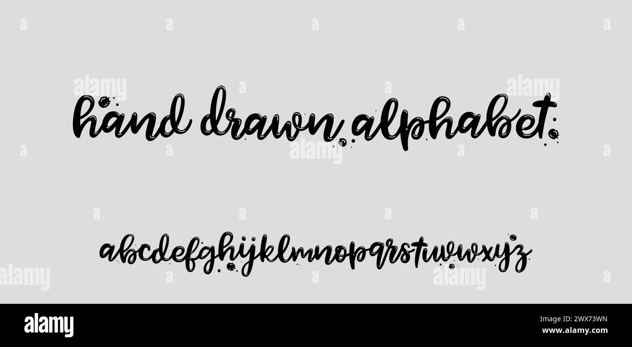Vector hand drawn alphabet isolated on white background. Brush painted ...