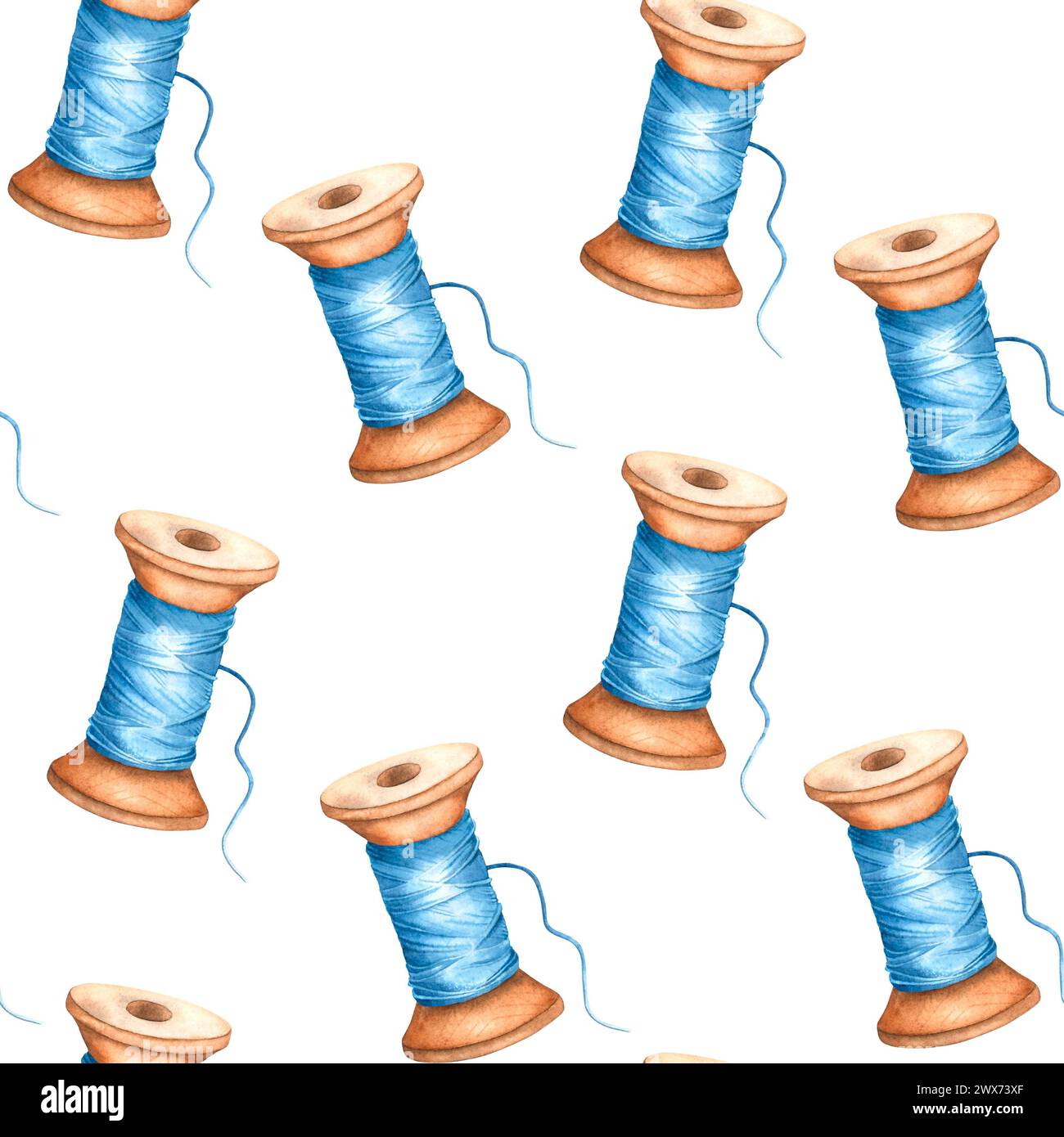 Seamless pattern with wooden spool of thread for clothing production ...