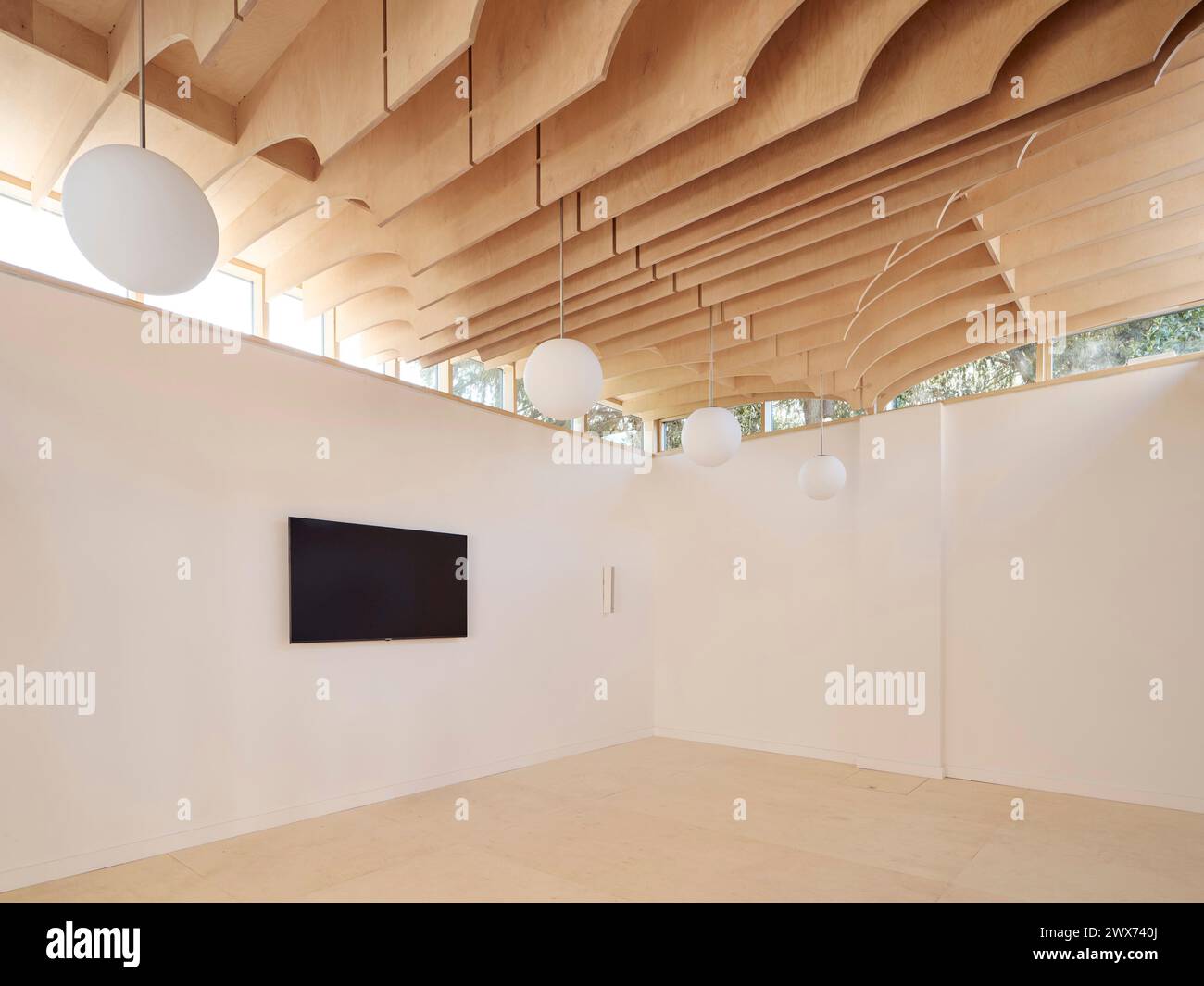 Hub interior with undulating ceiling. Pitzhanger Hub, London, United ...