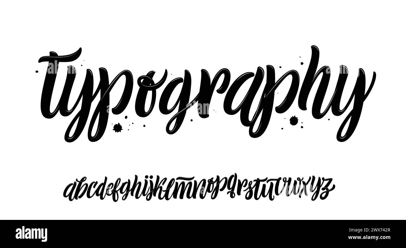 Vector hand drawn alphabet isolated on white background. Brush painted ...