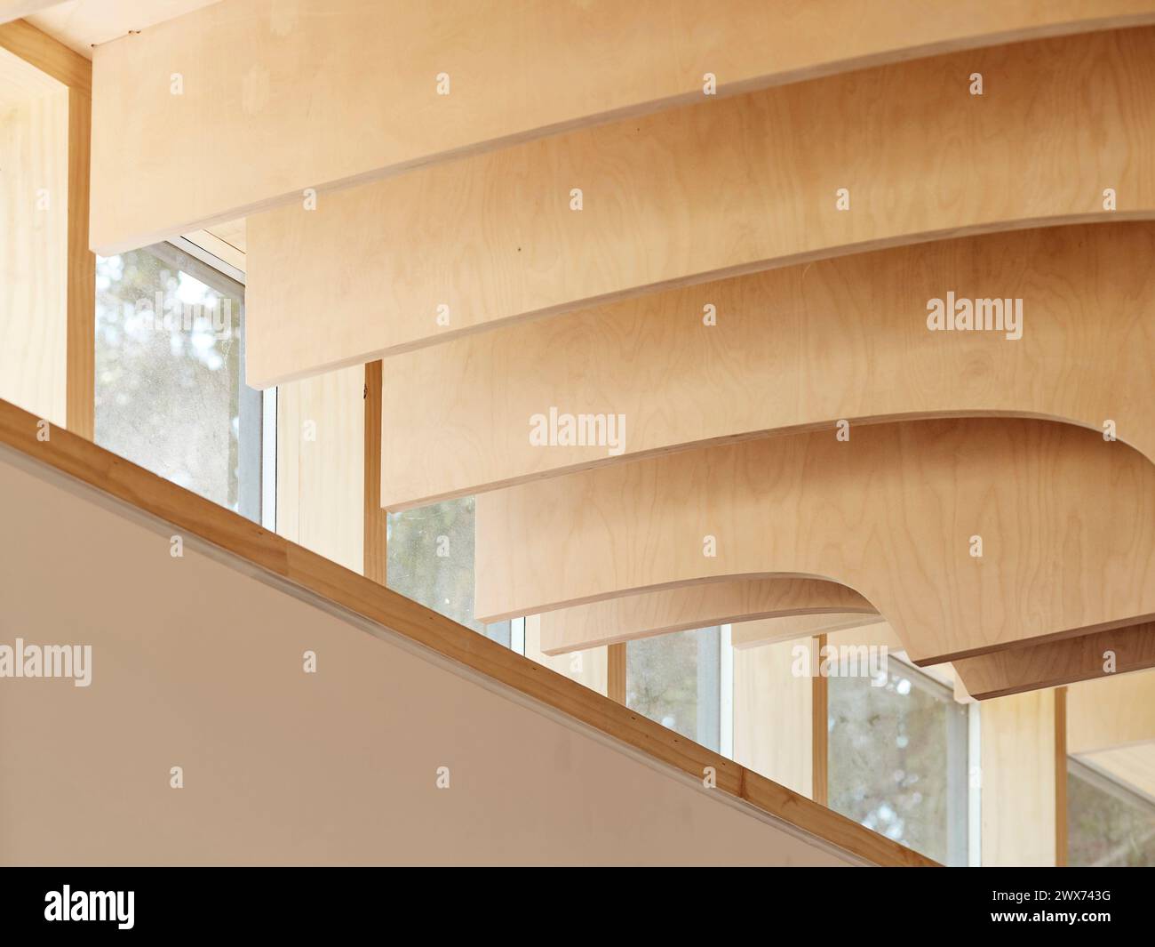 Detail of undulating plywood ceiling fins. Pitzhanger Hub, London ...