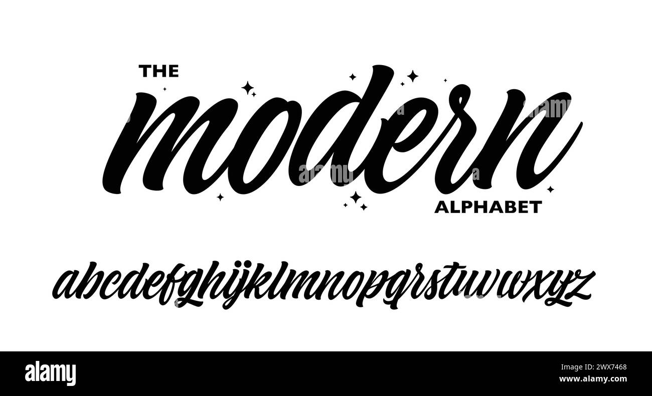 Vector hand drawn alphabet isolated on white background. Brush painted ...