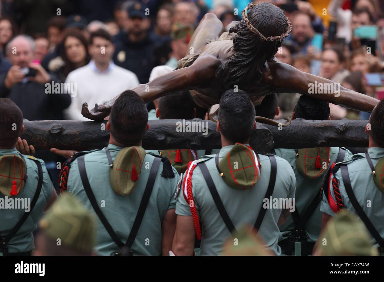 Malaga, Spain. 28th Mar, 2024. La Reina Sofia junto a su Hermana Irene la misa procesion de la ...