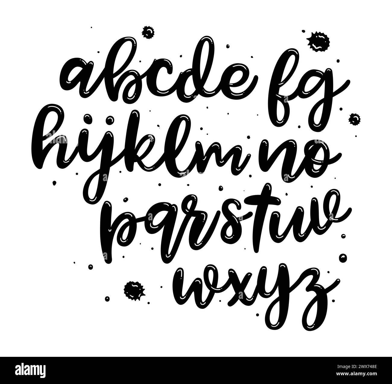 Vector hand drawn alphabet isolated on white background. Brush painted ...