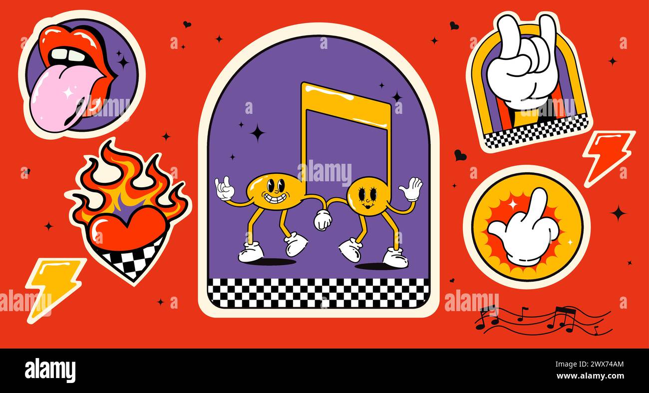 Vector. Colorful retro cartoon label shape set. Collection of trendy ...