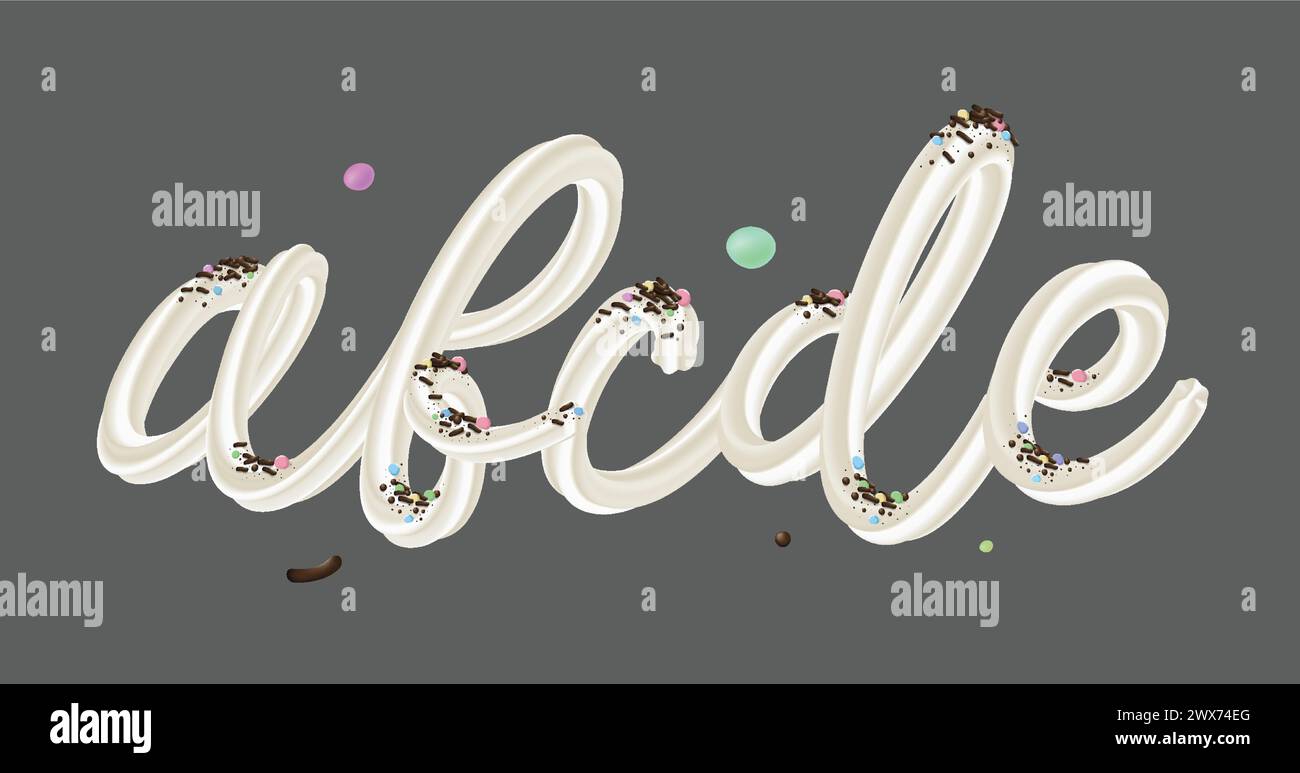 Cream cake ABC letters set. 3d white cream alphabet with sprinkles ...